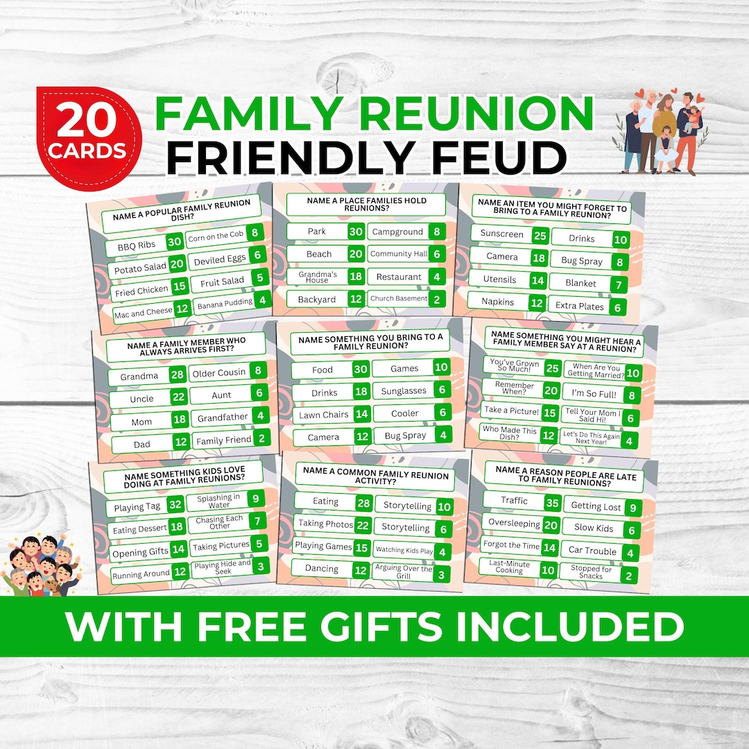 Family Reunion Feud Game Printable - Feud Game Cards Fun Trivia for ...