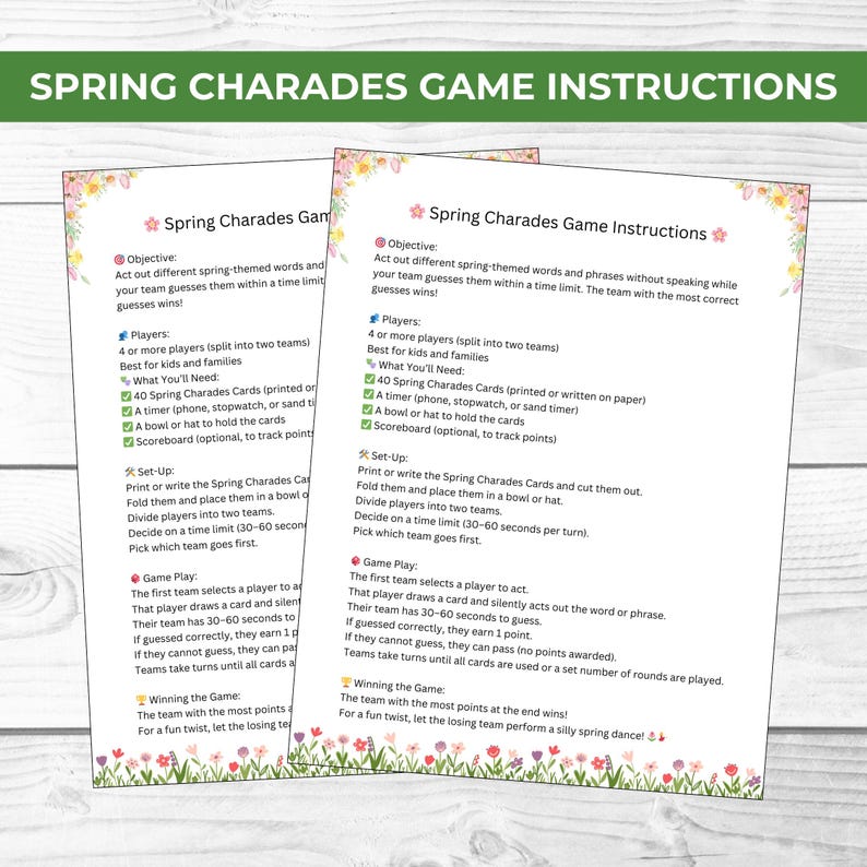 Spring Charades Game Printable, Fun Spring Party Game for Kids, Adults ...