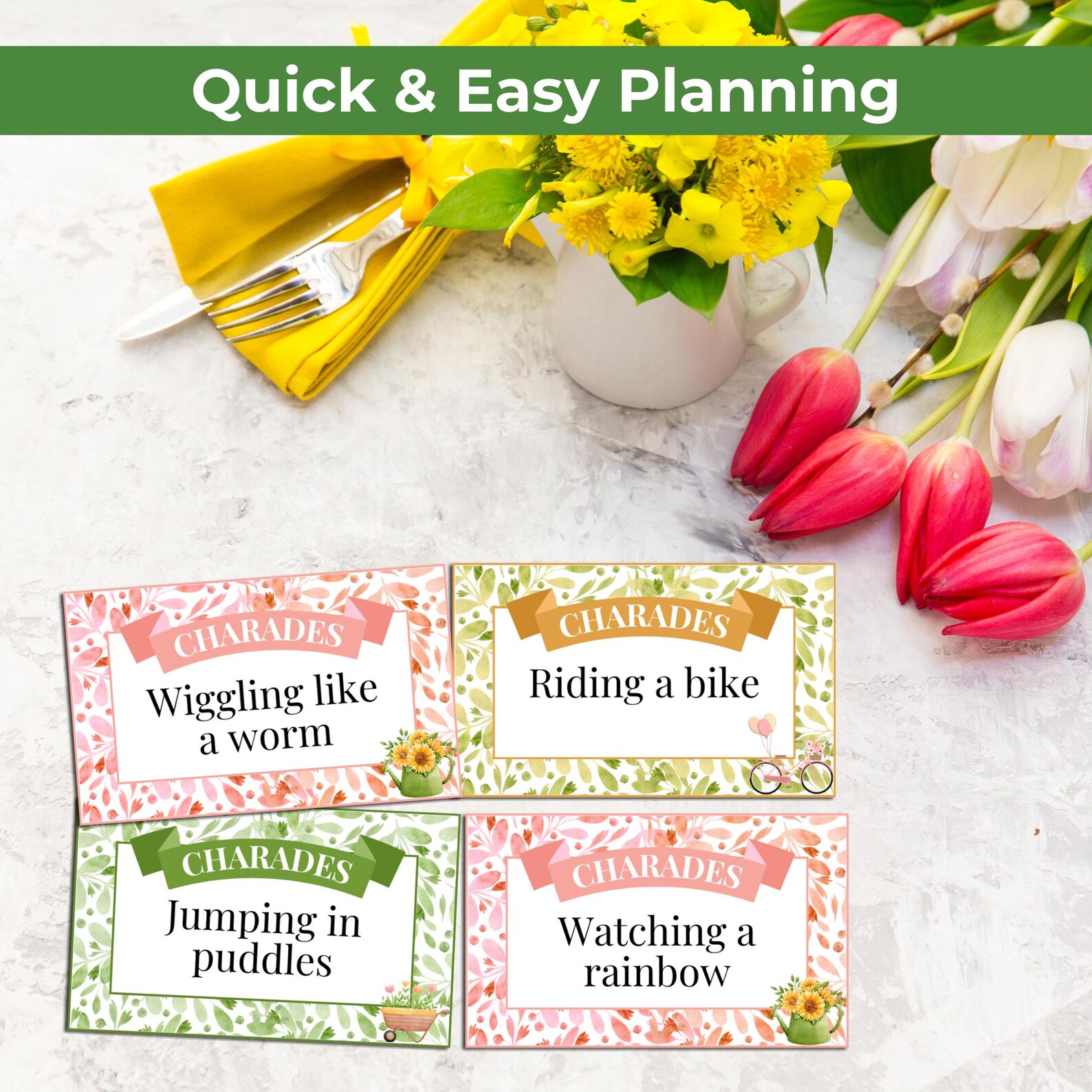 Spring Charades Game Printable, Fun Spring Party Game for Kids, Adults ...