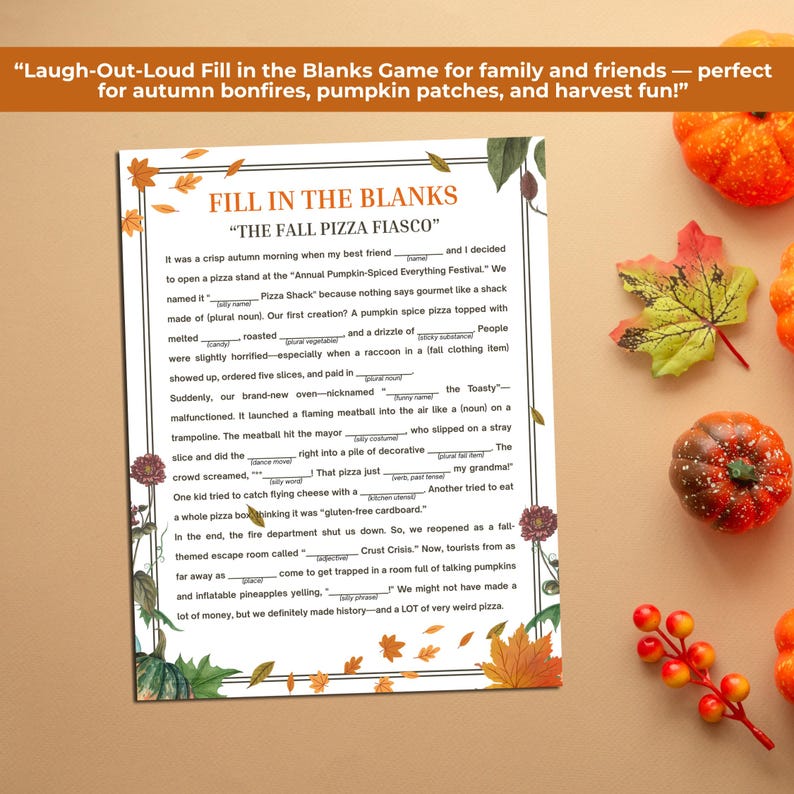Funny Fall Fill in the Blanks Story Game for Kids & Adults – Autumn ...