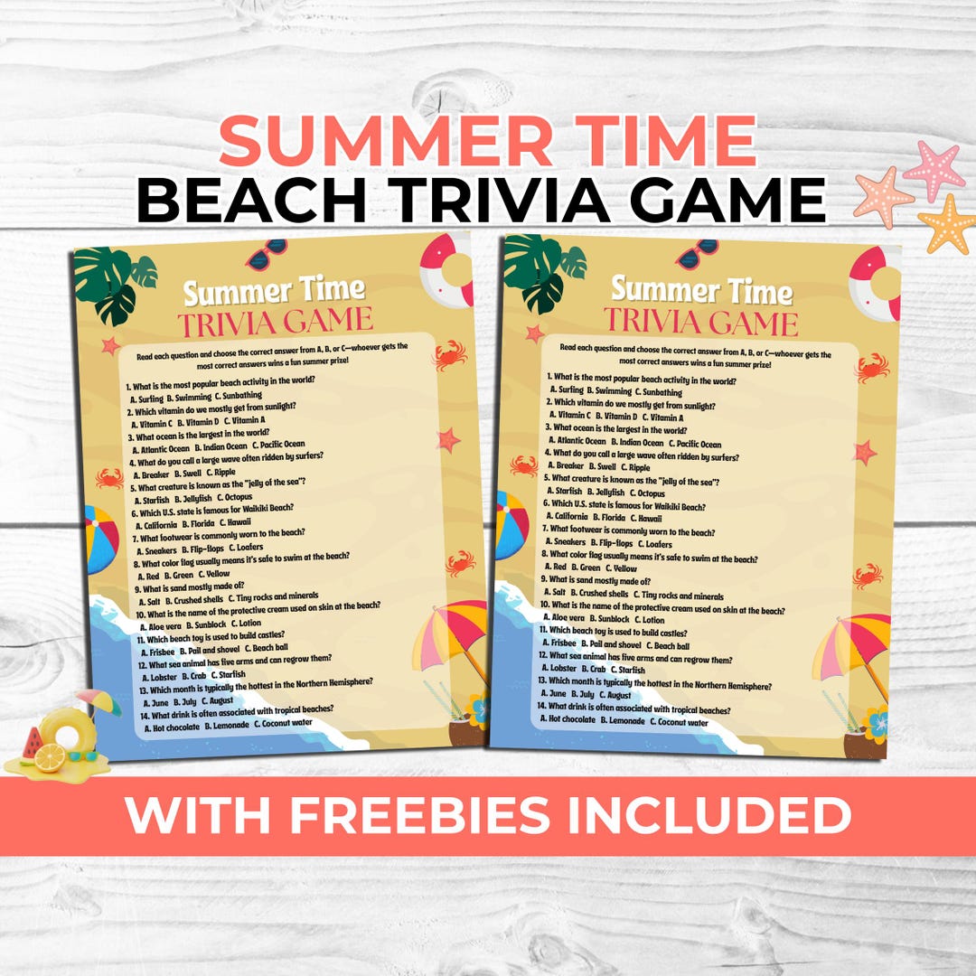 Summer Trivia Party Game for Kids & Adults – Beach Printable With Free ...
