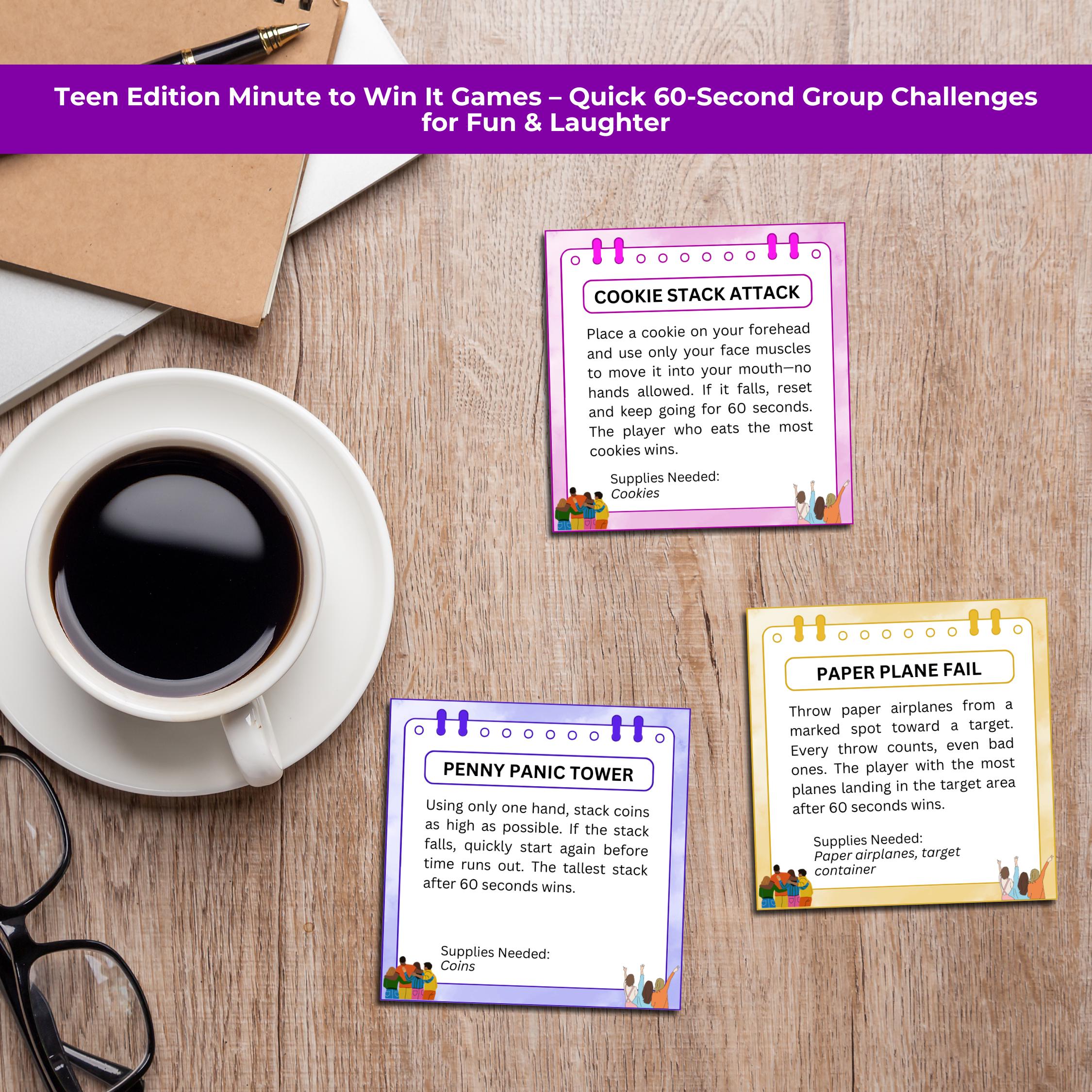 Teen Minute to Win It Games Printable for Youth Groups, Schools ...