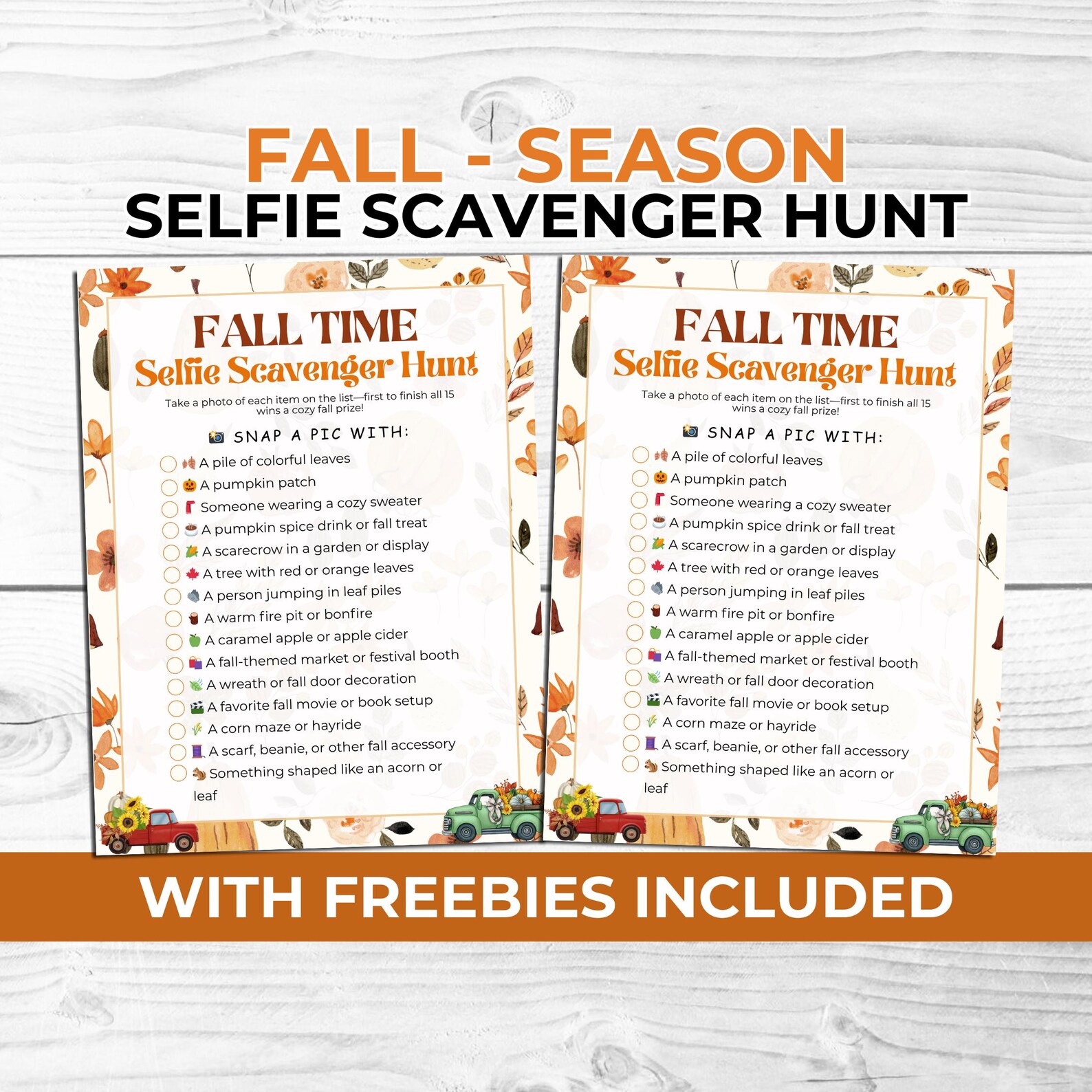 Family Fun Fall Selfie Scavenger Hunt Game Printable for Kids, Teens ...