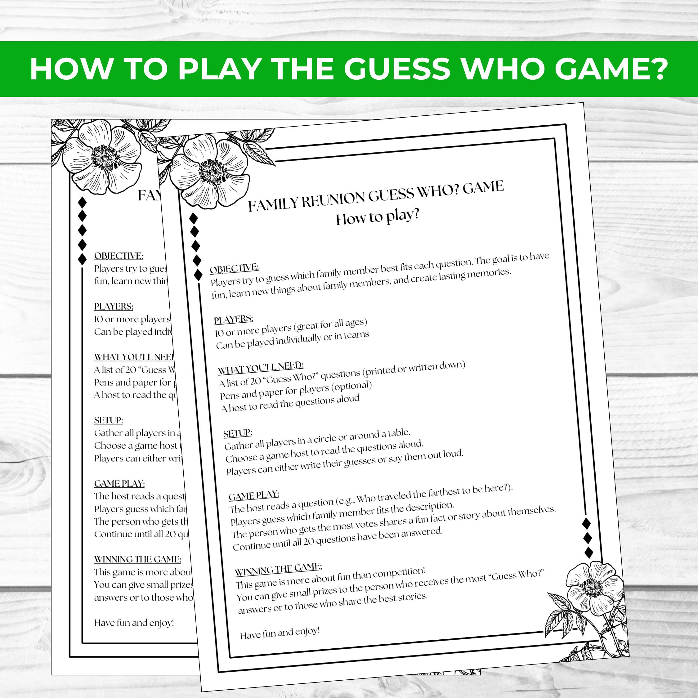 Family Reunion Guess Who Game Printable - Family Gathering Activity for ...