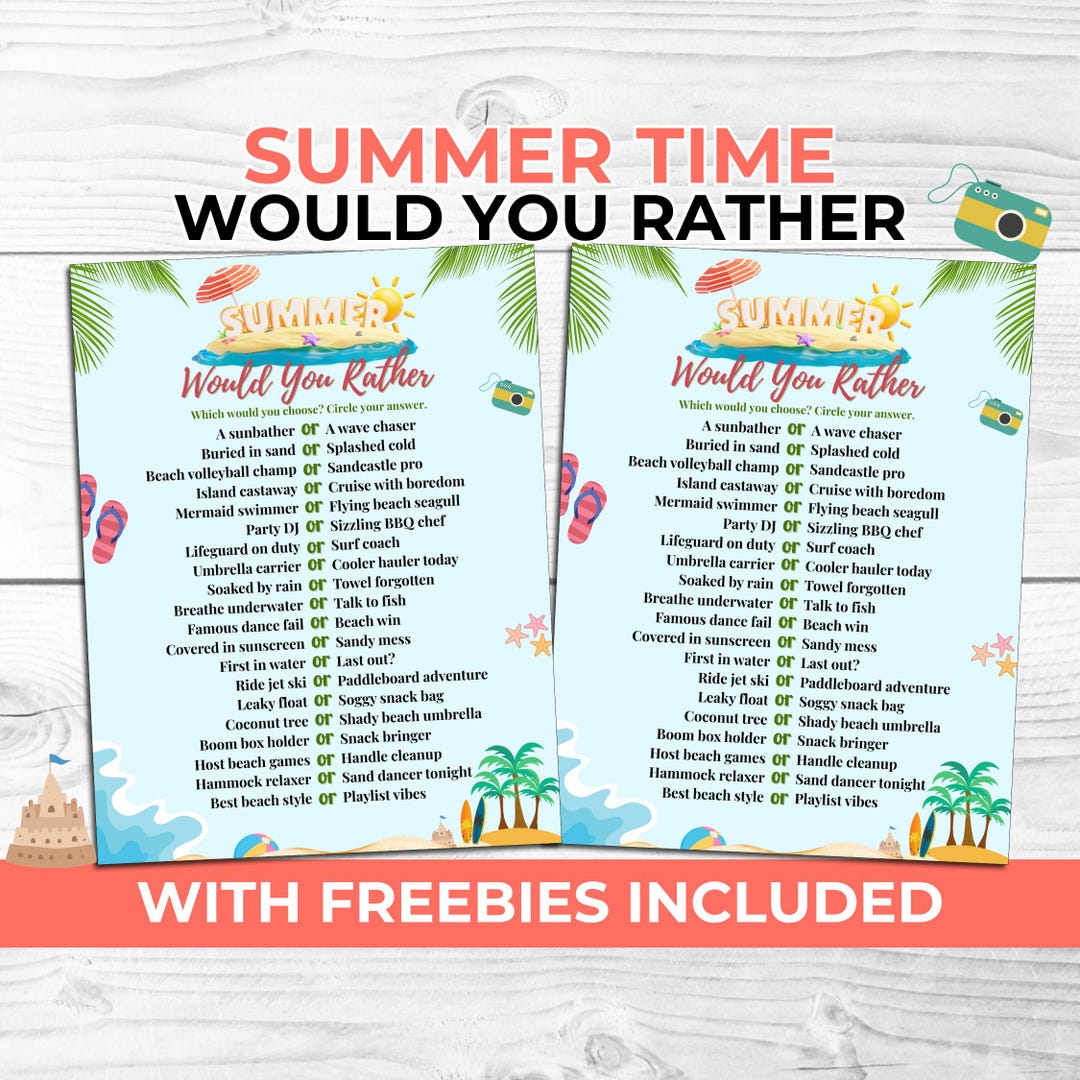 Summer Would You Rather Game for Kids & Family + Free Beach Bingo and ...