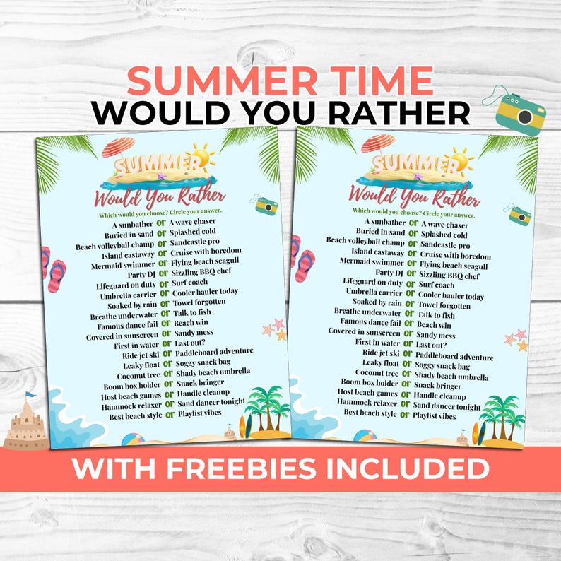 Summer Would You Rather Game for Kids & Family + Free Beach Bingo and ...