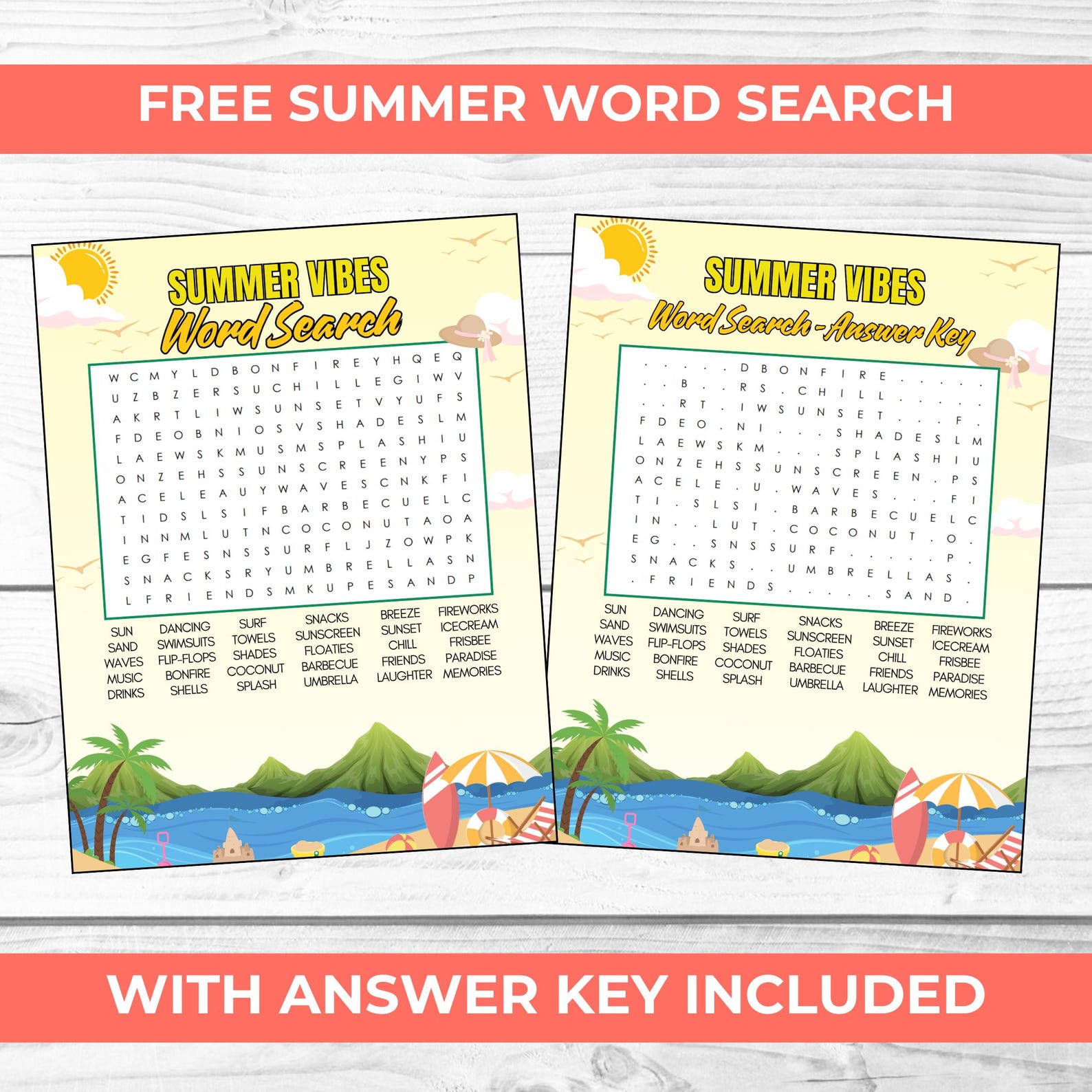 Summer Charades Game for All Ages With Free Beach Word Search ...