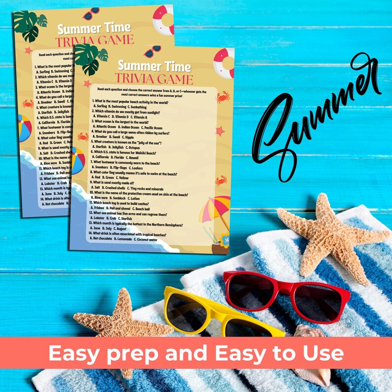 Summer Trivia Party Game for Kids & Adults – Beach Printable With Free ...