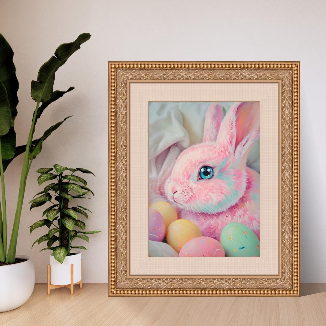 Easter Bunny Wall Art, Cute Bunny Print, Colorful Easter Decor, Spring ...