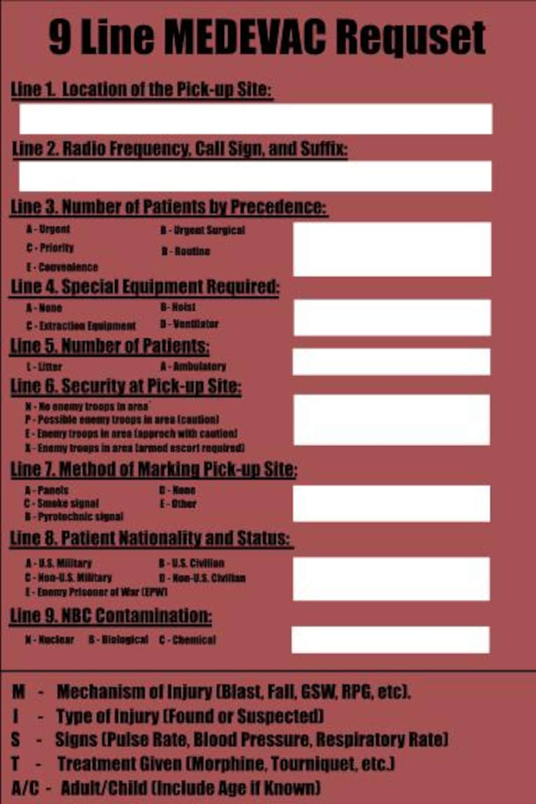 9-line MEDEVAC and UXO Quick Reference Card - Etsy