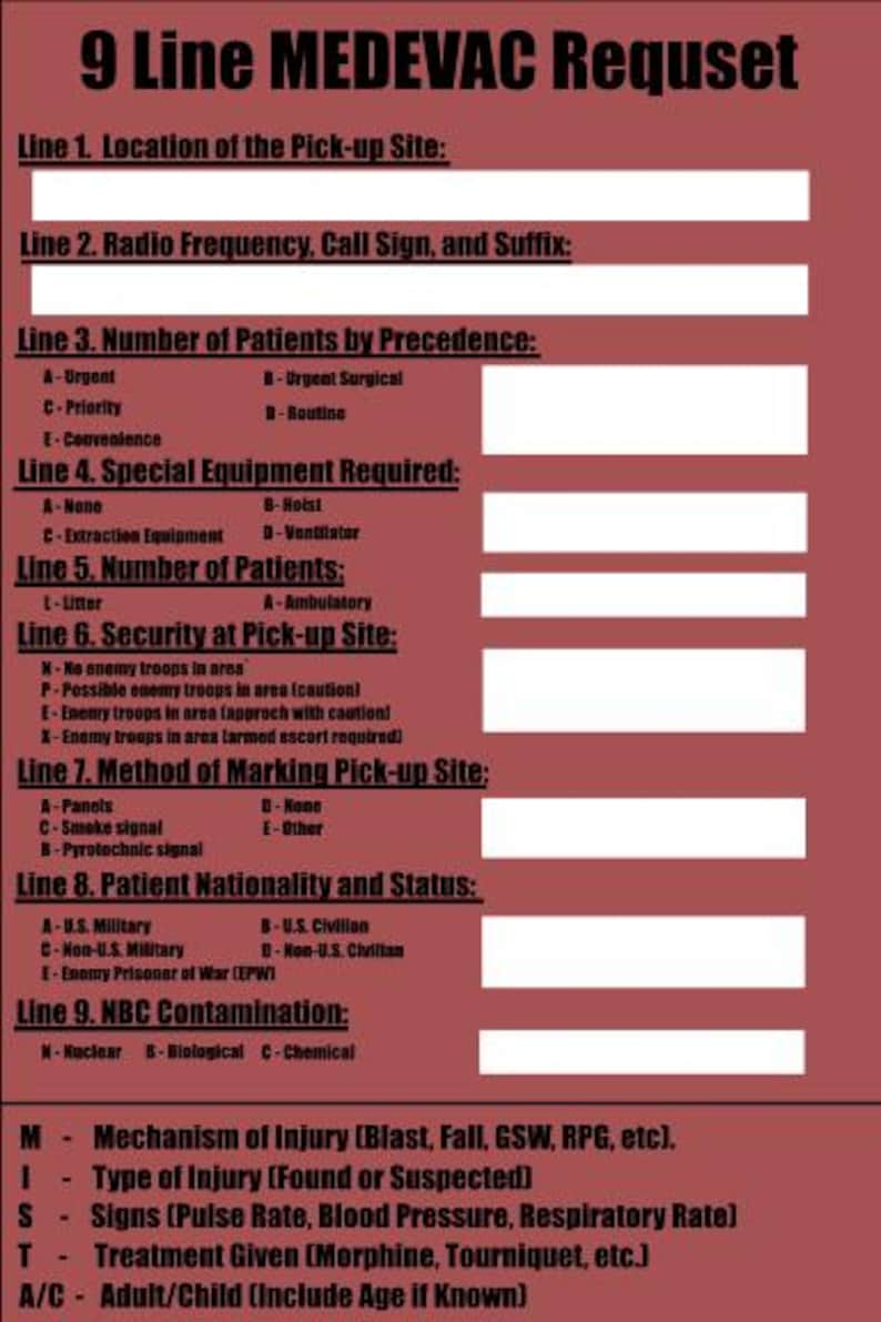 9-line MEDEVAC and UXO Quick Reference Card - Etsy