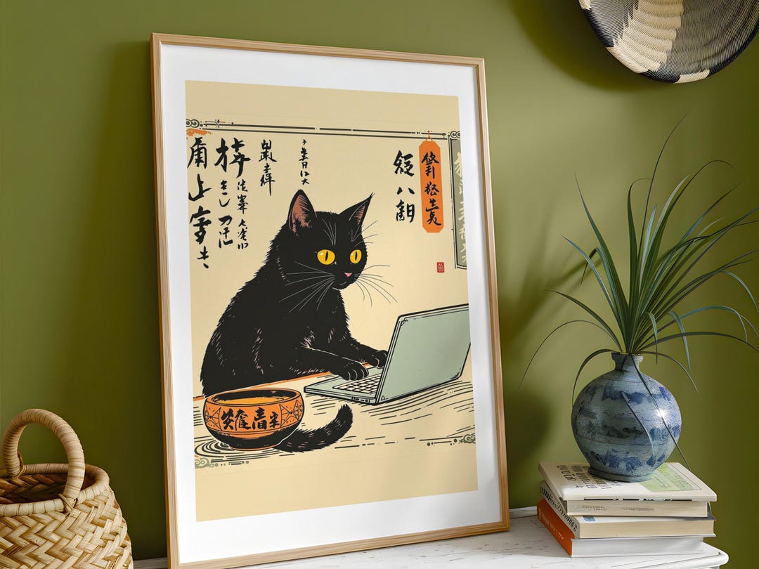 Vintage Cat Poster, Japanese Art Print, Home Decor for Cat Lovers, Cute ...