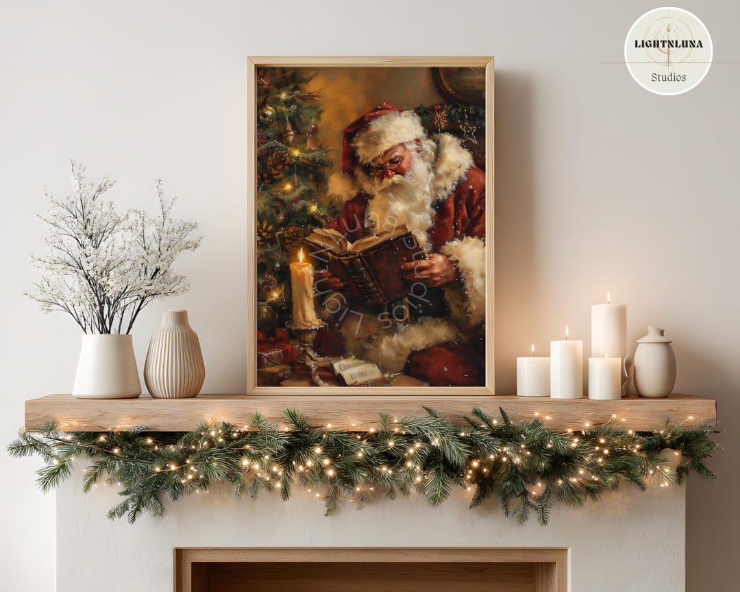 Vintage Santa Claus Print | Christmas Eve Reading by Candlelight ...