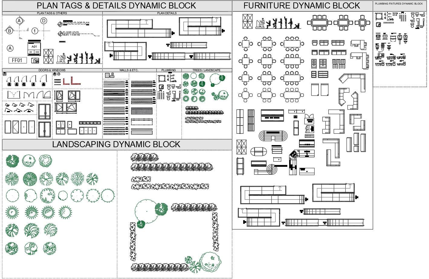Autocad Dynamic Blocks Collection 01 - Metric Units - Dynamic Block ...
