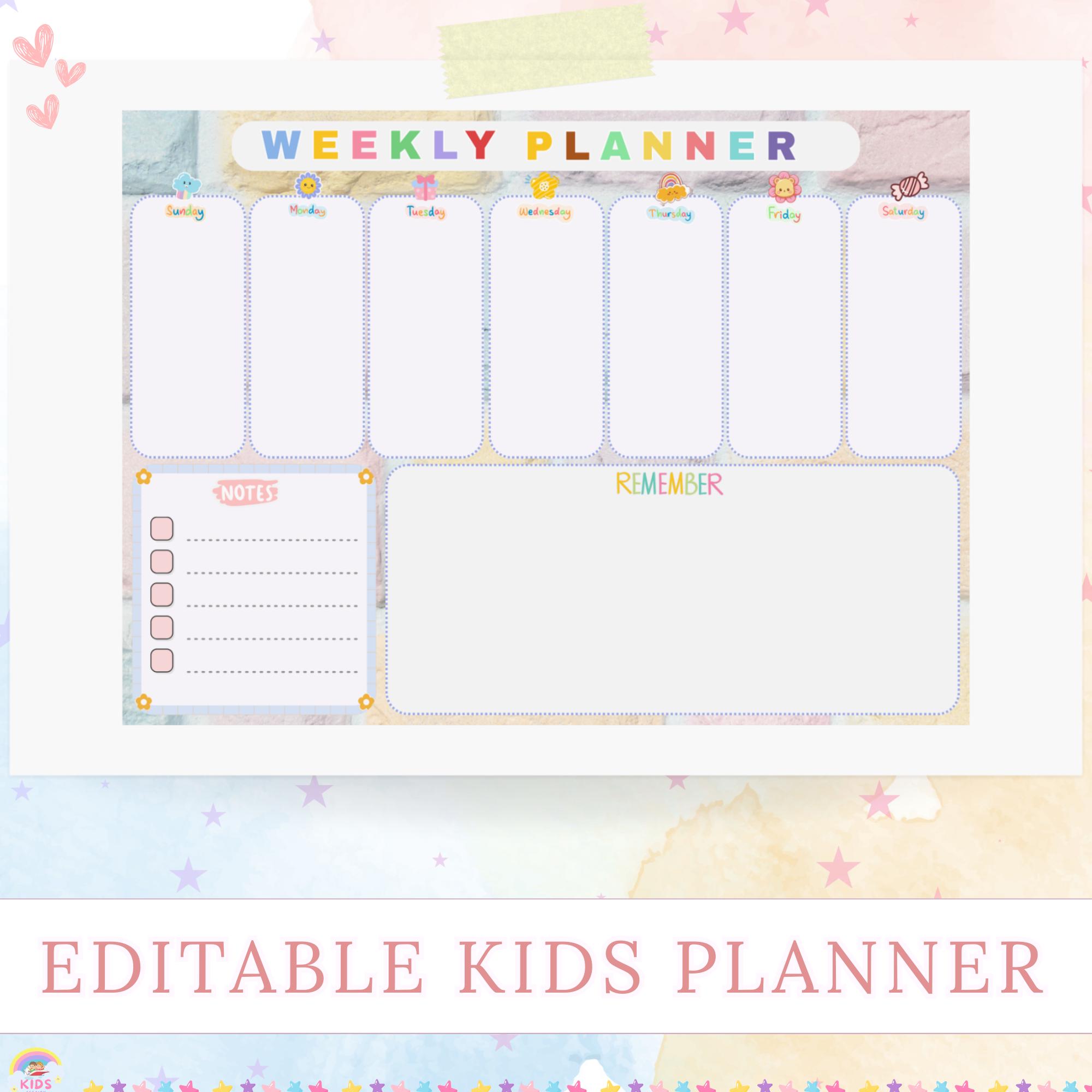 Editable Homeschool Planner for Kids, Weekly Planner, Toddler Daily ...