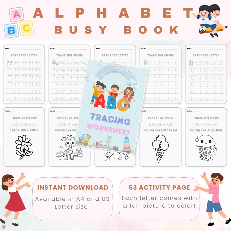 Alphabet Busy Book for Kids, Tracing Practice Sheets for Preschool ...