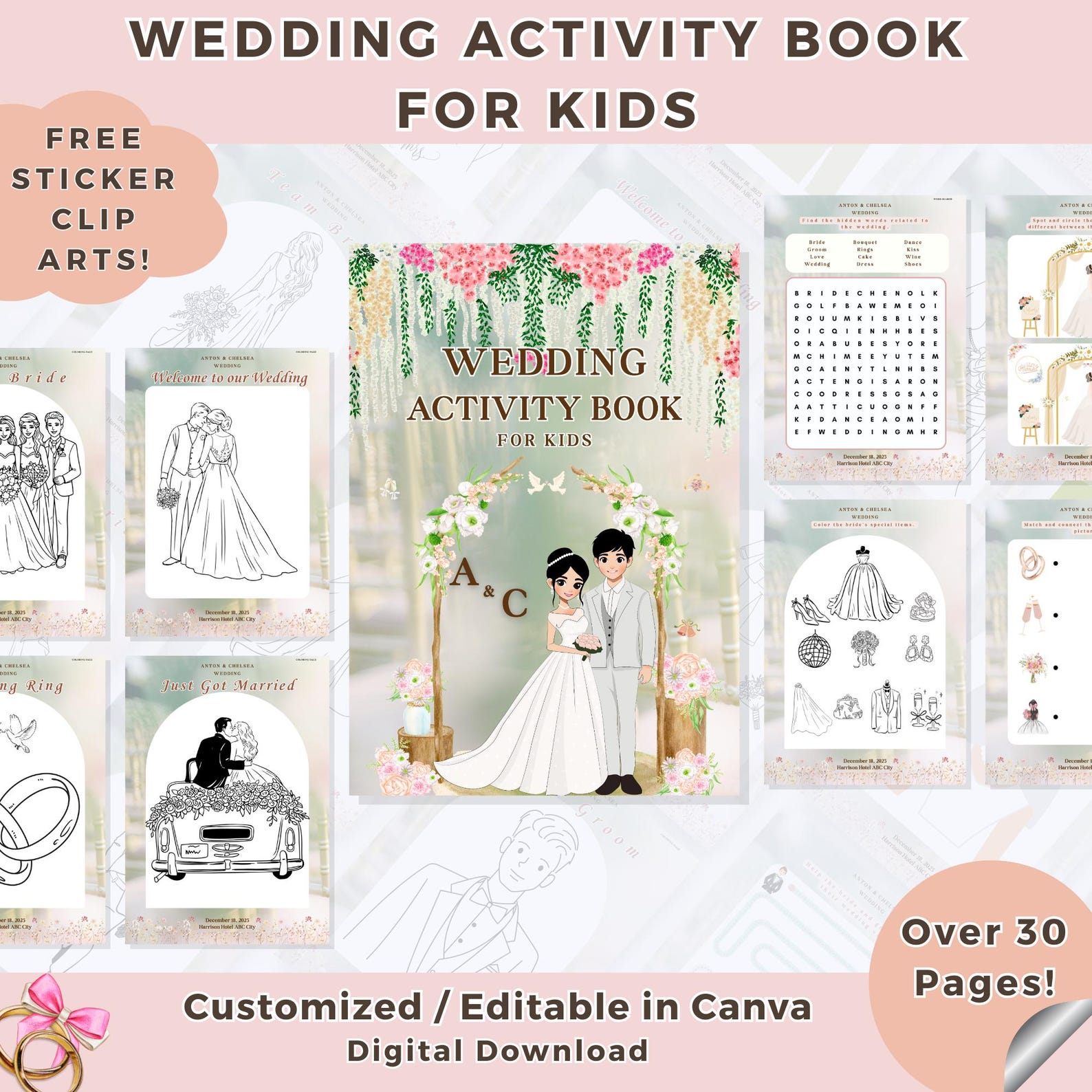 Kids Wedding Activity Book, Wedding Coloring and Games for Children ...