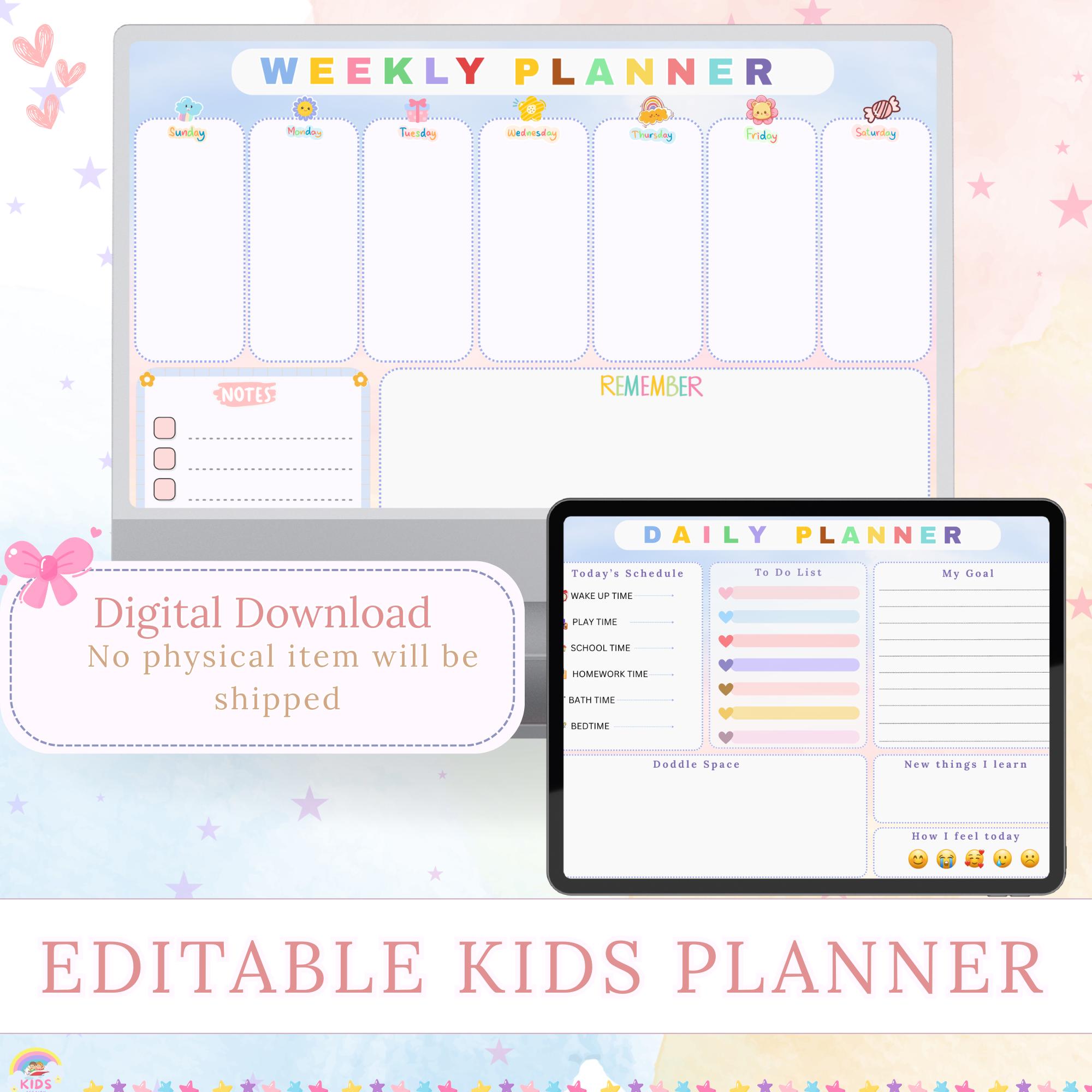 Editable Homeschool Planner for Kids, Weekly Planner, Toddler Daily ...