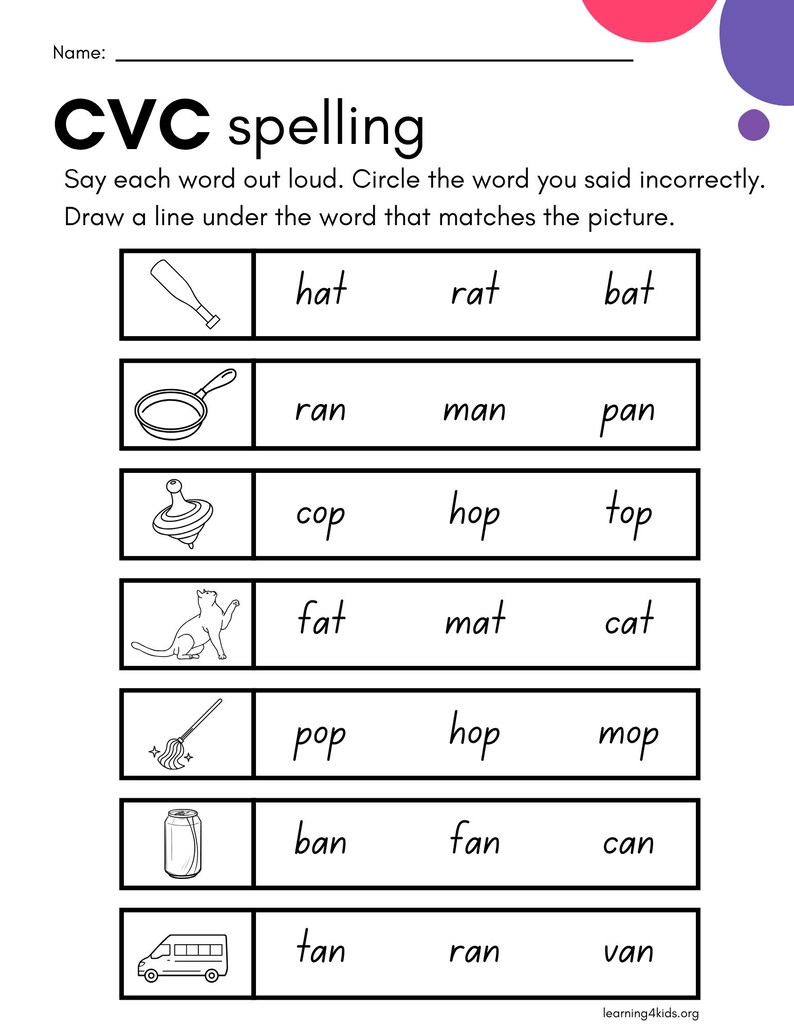 CVC Word Families Worksheet - "at, An, Op" Word Practice, Phonics ...