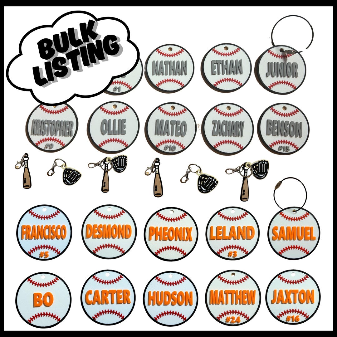 Bulk Custom Baseball Sports Bag Tag - Personalized Name Tag - Custom ...
