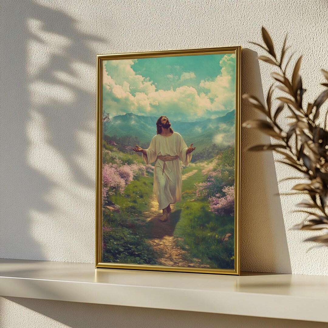 Vintage Jesus Resurrection Painting, Walk With Christ Watercolor Art ...