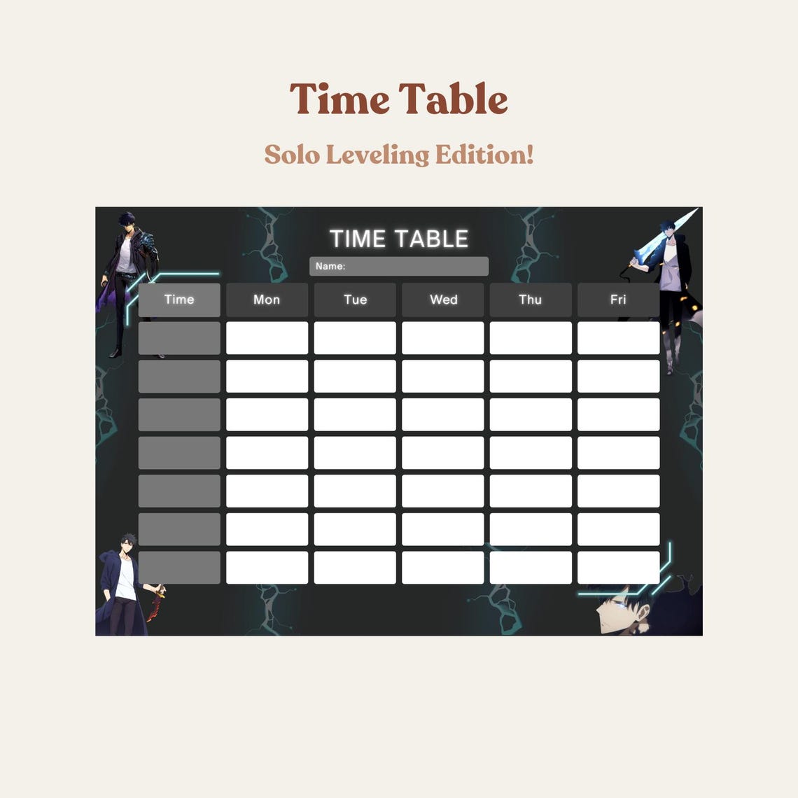 Solo Leveling Time Table PDF, Time Planner Printable, Homeschool Task ...