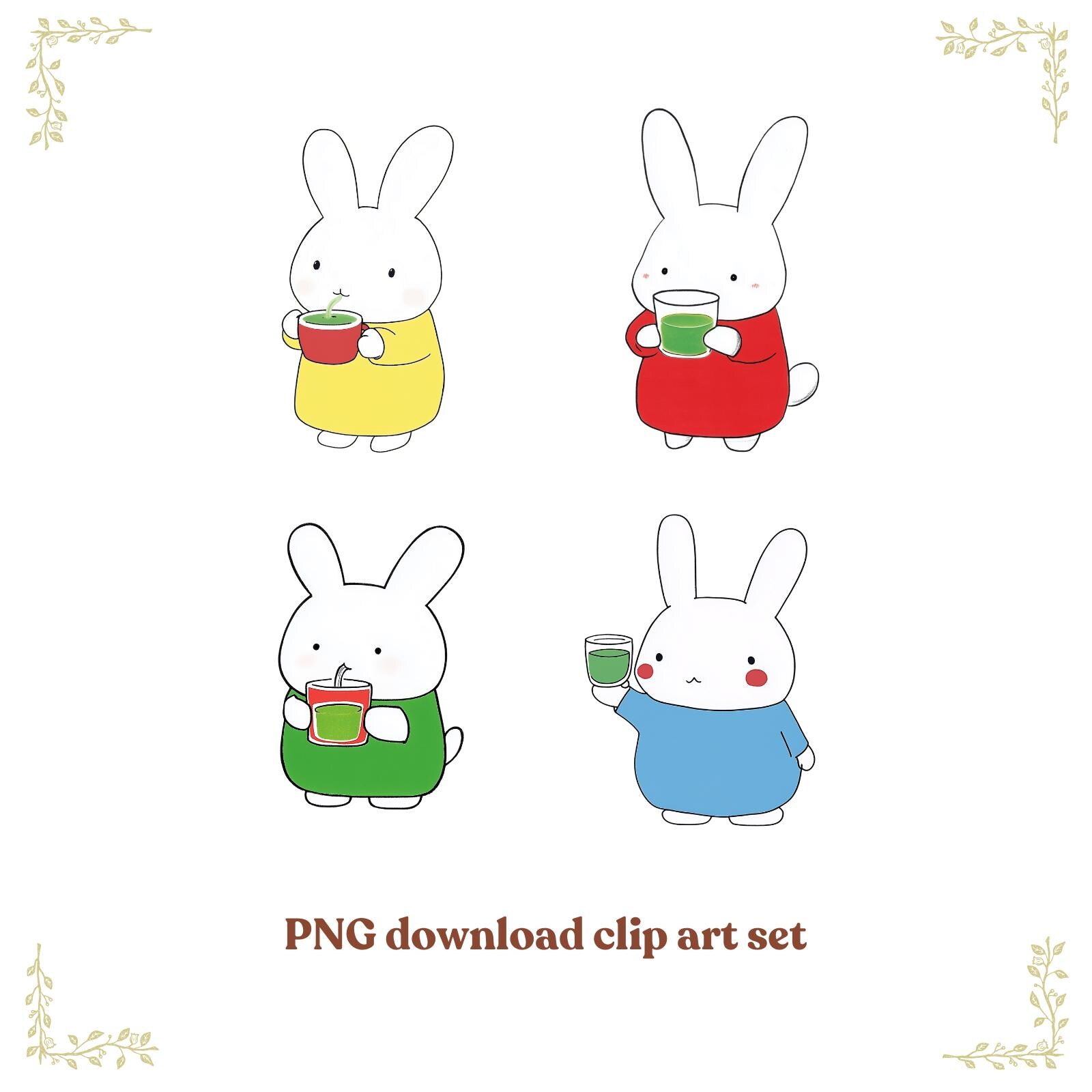 Matcha Bunny Clip Art Set, Miffy Art Style, Minimal Colorful Cute ...