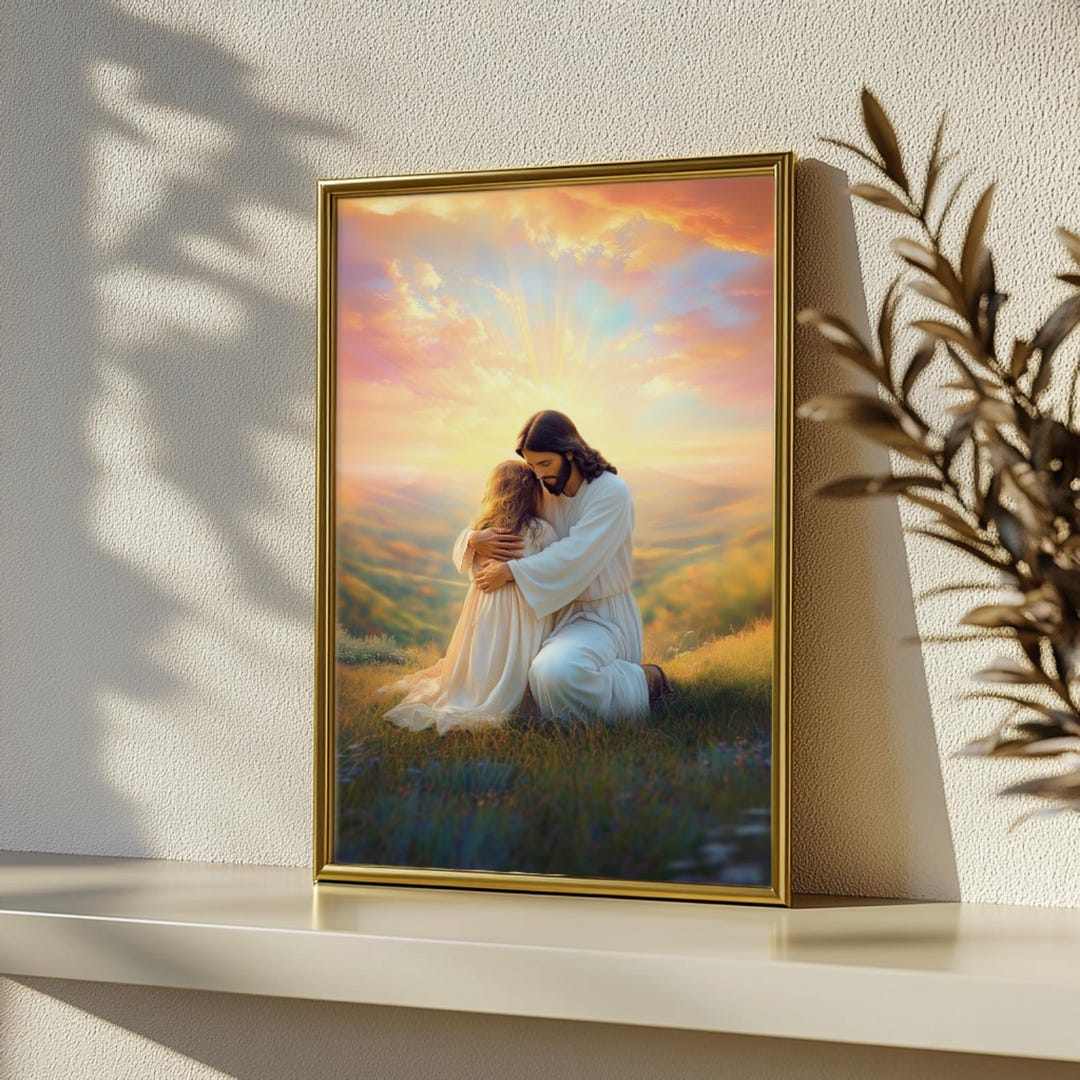 Jesus Embracing Child Wall Art Download, Jesus Comforting, Jesus Christ ...