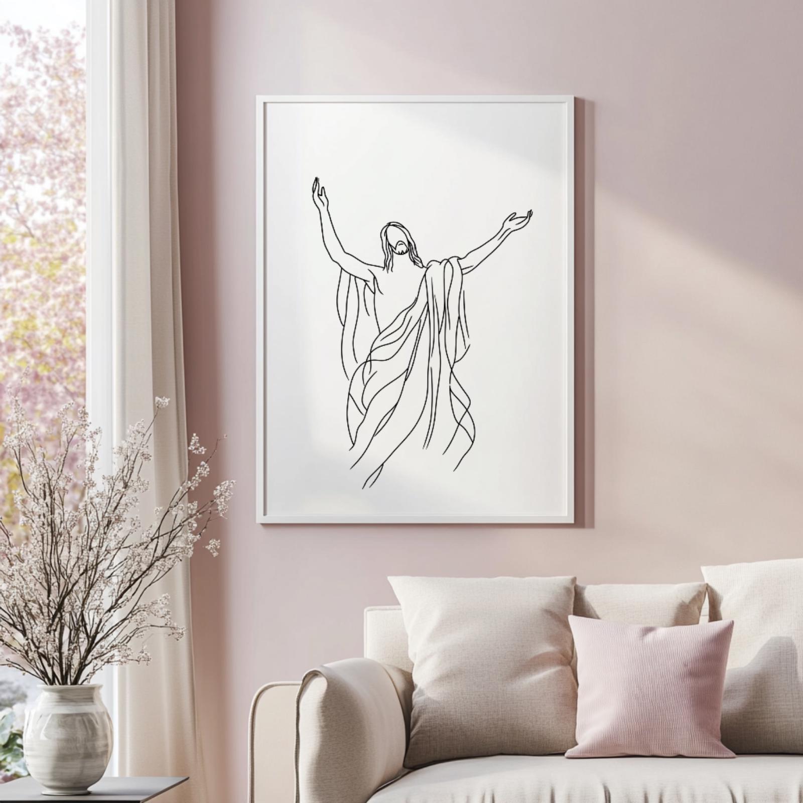 Minimal Jesus Christ Line Art PNG, Boho Christ Resurrection Art ...