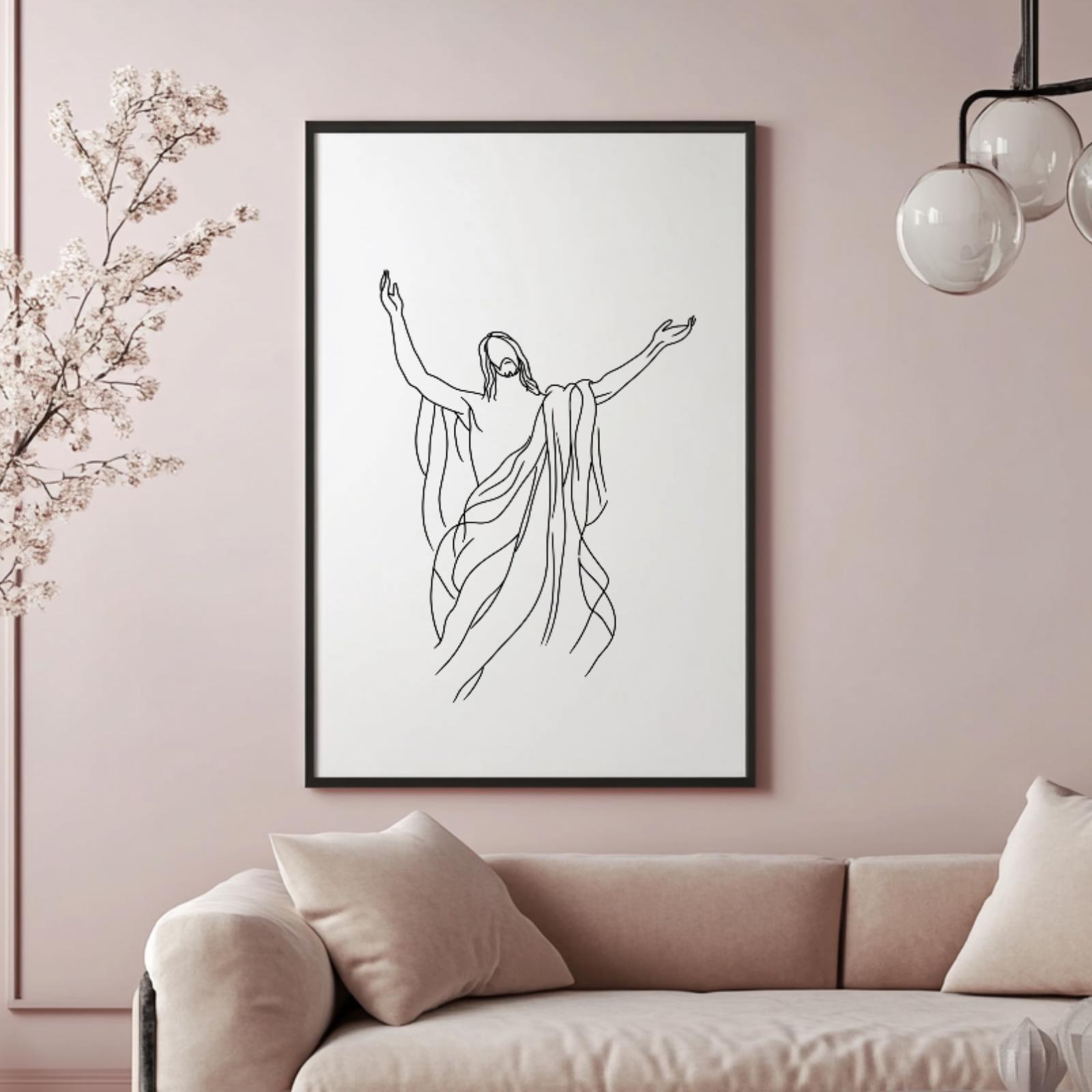 Minimal Jesus Christ Line Art PNG, Boho Christ Resurrection Art ...