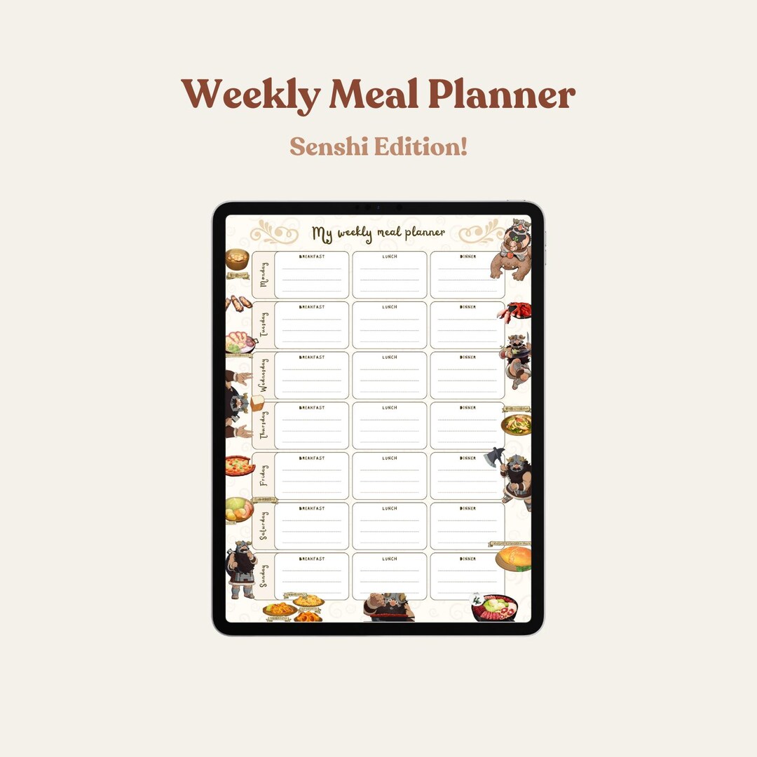 Senshi Inspired Weekly Meal Planner, Digital PDF Food Plan, Cozy Meal ...