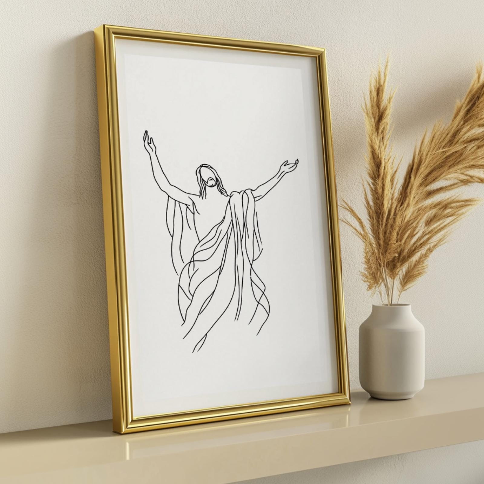 Minimal Jesus Christ Line Art PNG, Boho Christ Resurrection Art ...