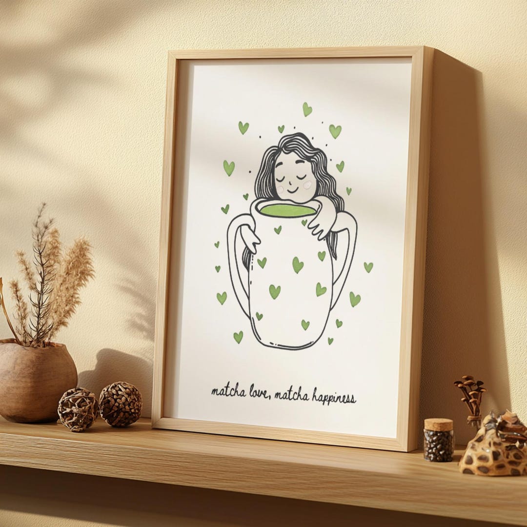 Matcha Line Art Print – Printable Matcha Wall Art, Boho Kitchen Decor ...