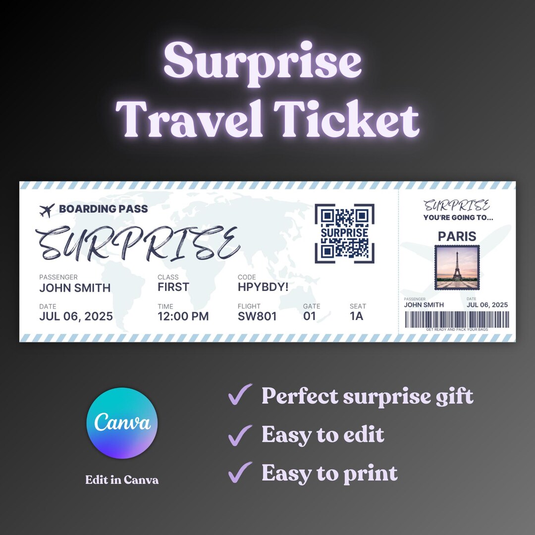 Editable Surprise Plane Ticket, Gift Idea for Loved Ones, Customize ...