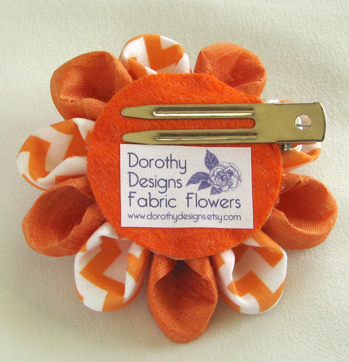 Orange Silk Flower Hair Clip With Orange Chevron Print Petals - Etsy