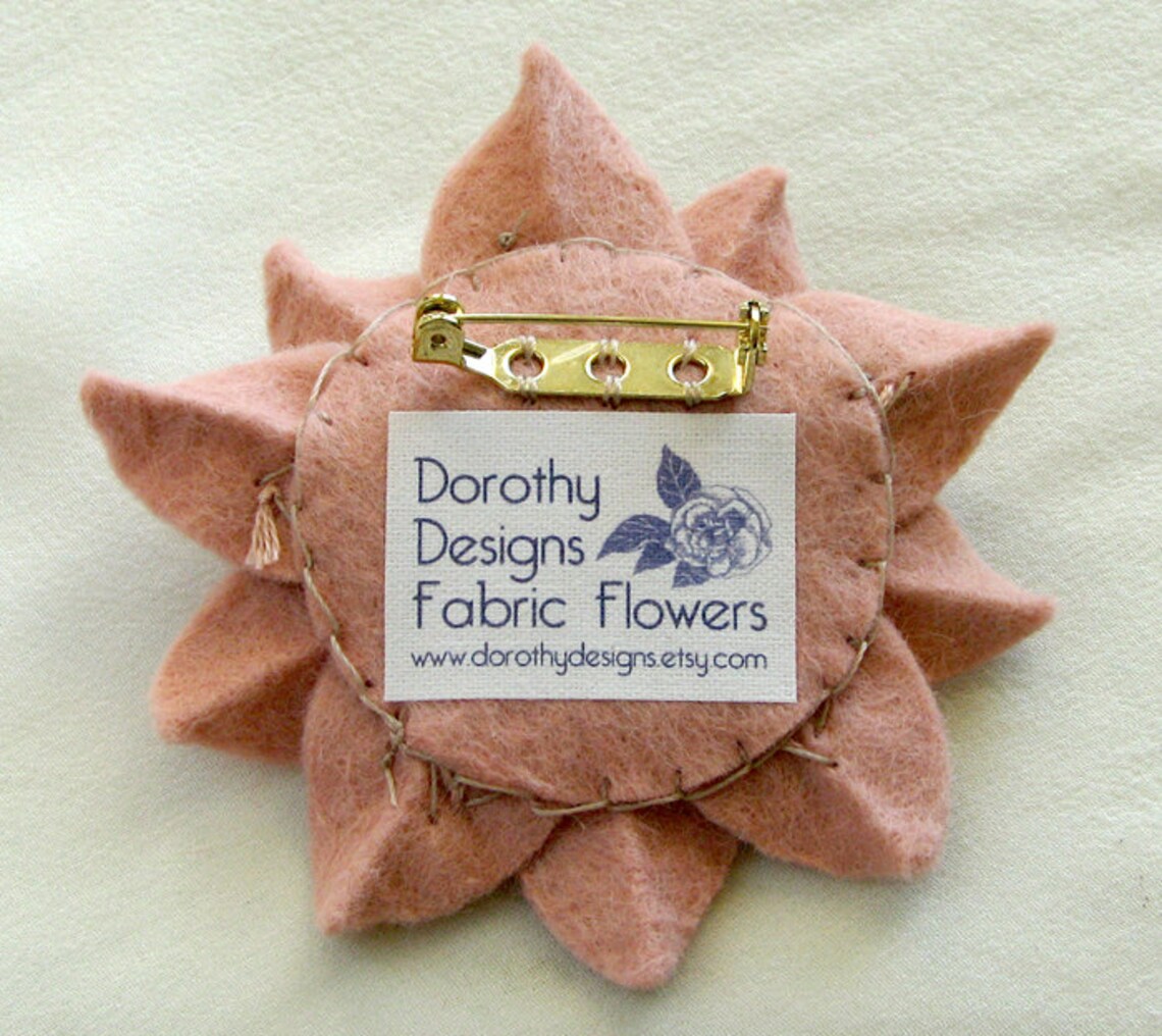 Felt Flower Pin Blush Pink With Vintage Button, Hand Embroidery and ...