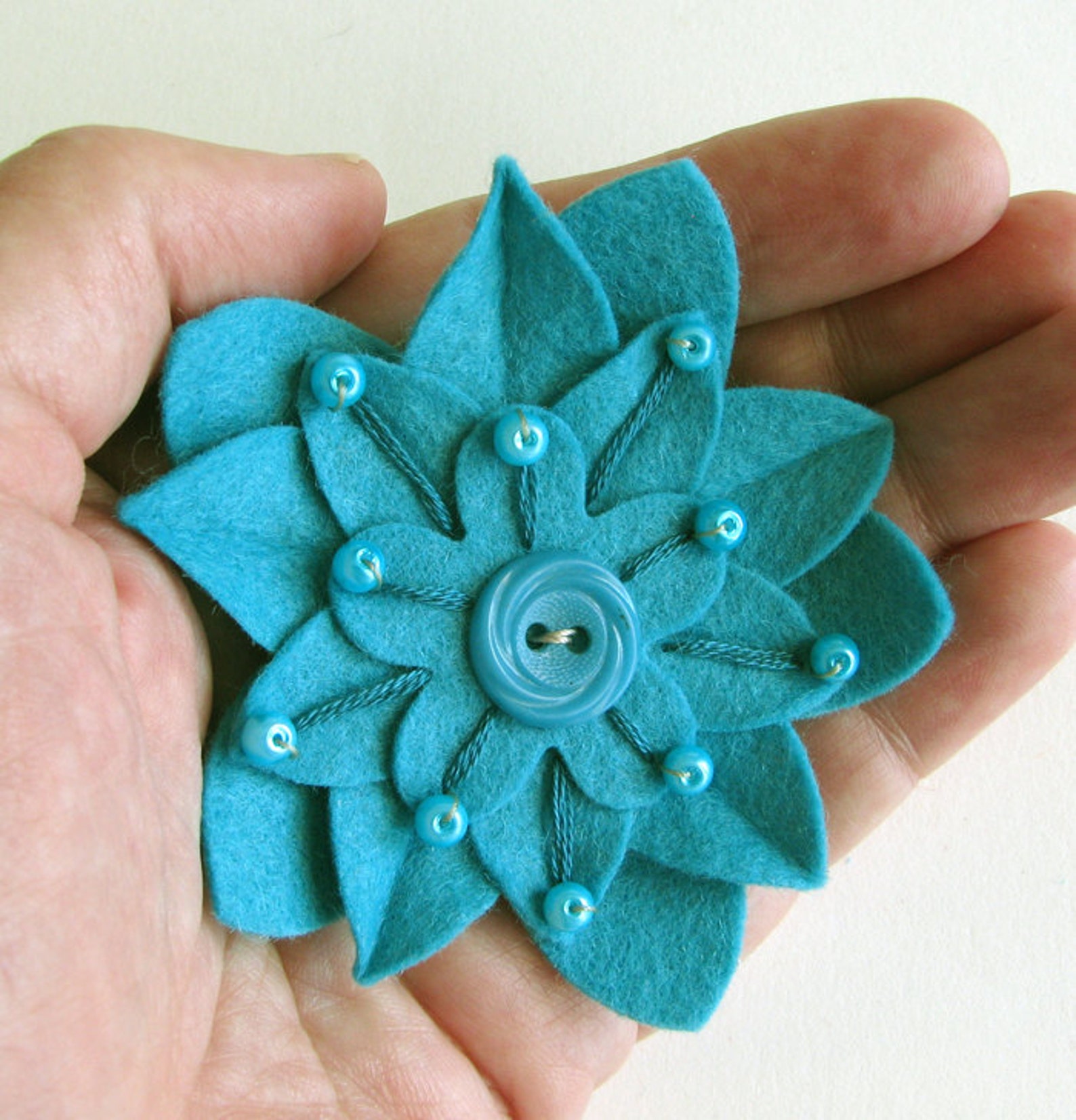 Turquoise on Turquoise Felt Flower Pin With Vintage Turquoise Button ...