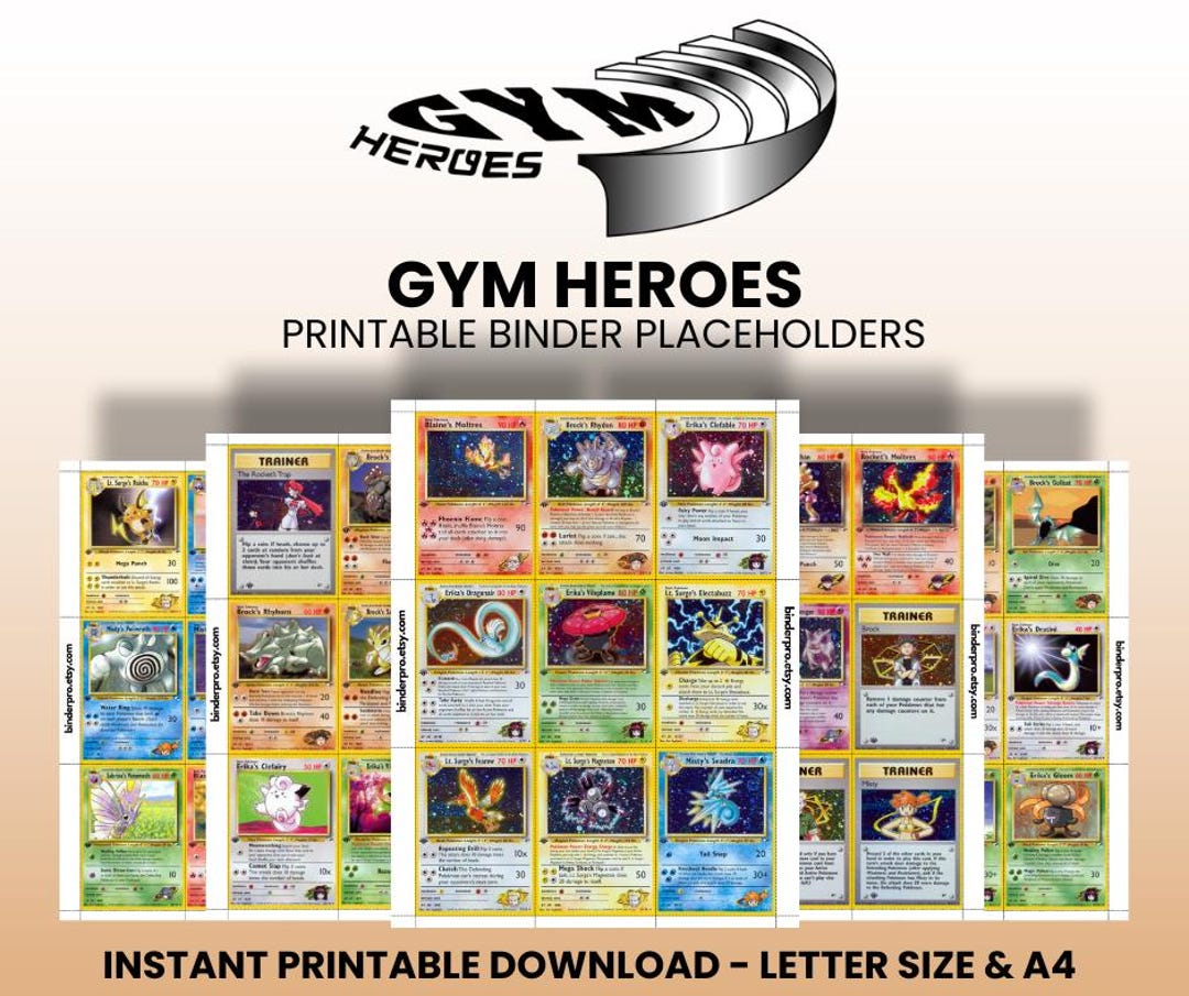 Gym Heroes | Pokémon Printable Placeholders for Binder - Etsy