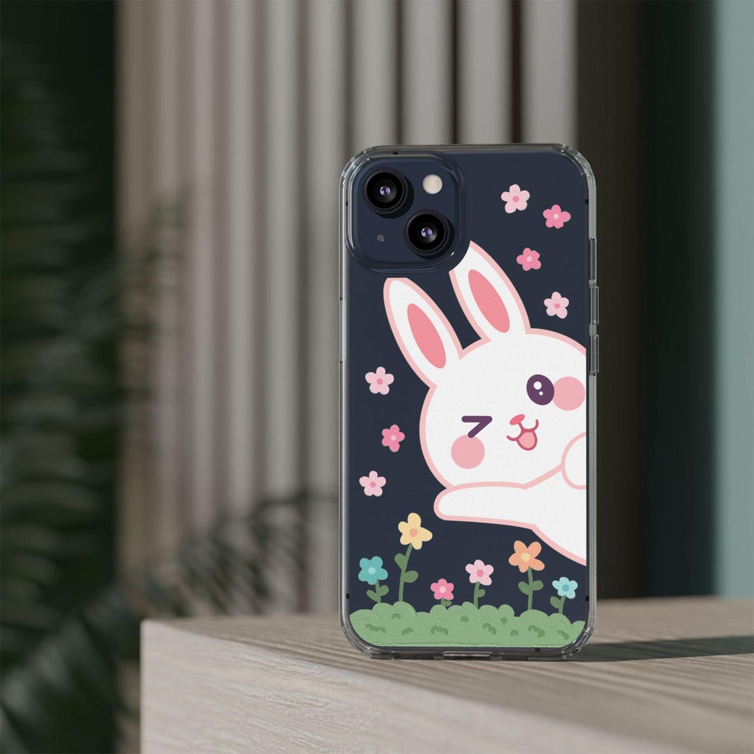 Phone Case, Cute Bunny and Flowers Clear Transparent Protective Cover ...