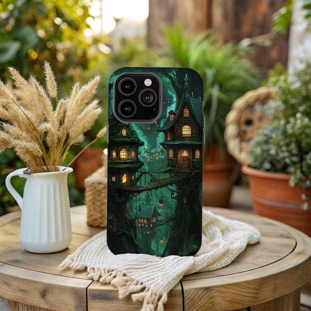 Enchanted Treehouse Village Phone Case, Ghibli Inspired Anime, Forest ...