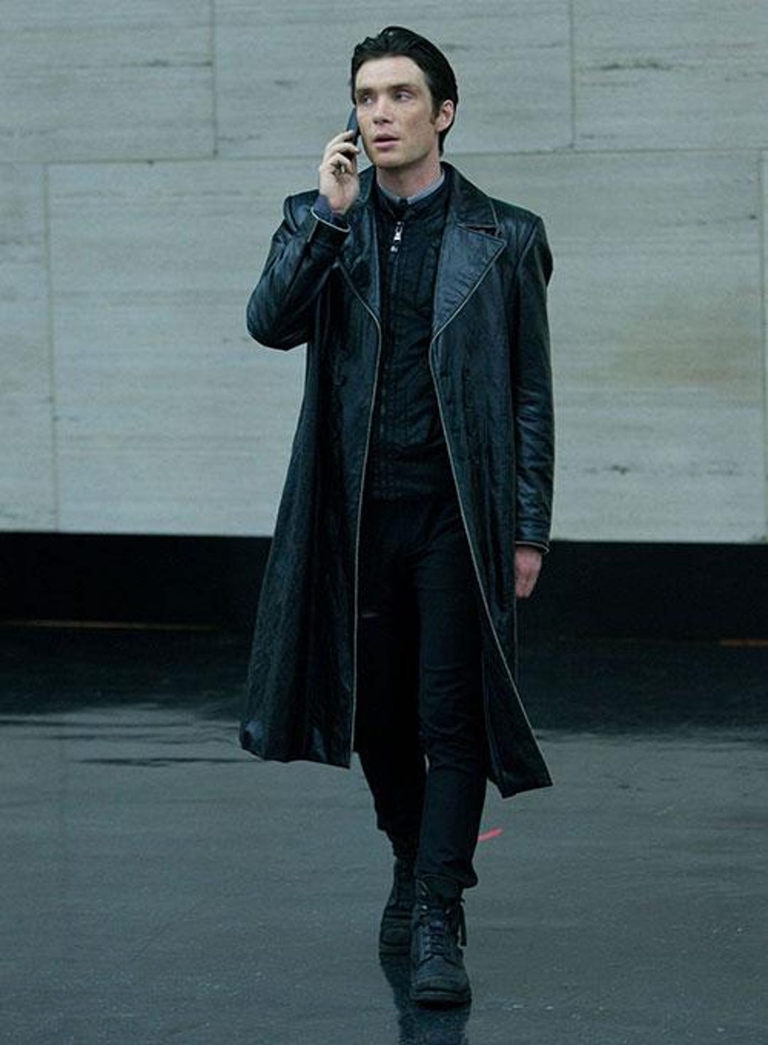 Cillian Murphy in Time Leather Long Coat – Timekeeper Raymond Leon ...