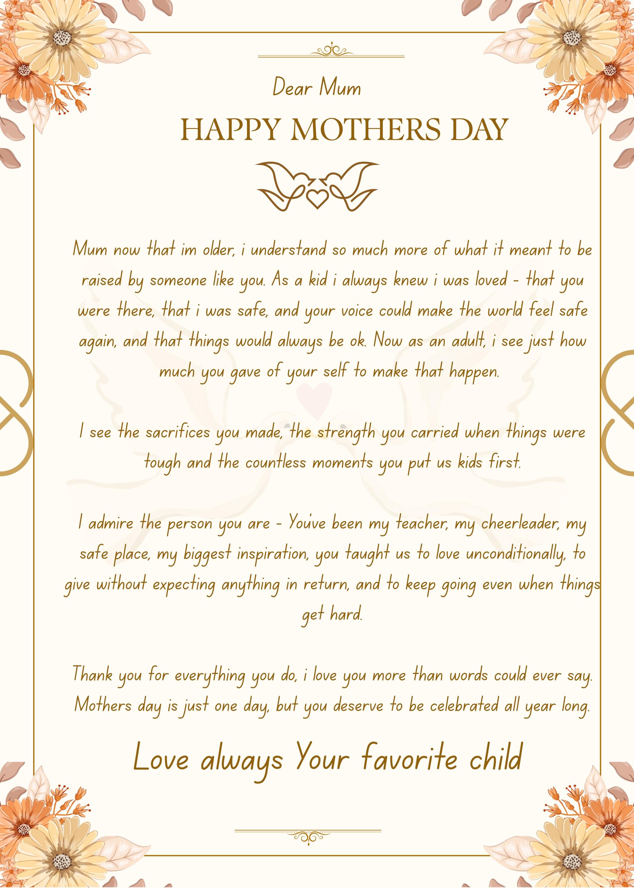 Letter to My Mother Canva Edit Personalize for Your Mum Letter From ...