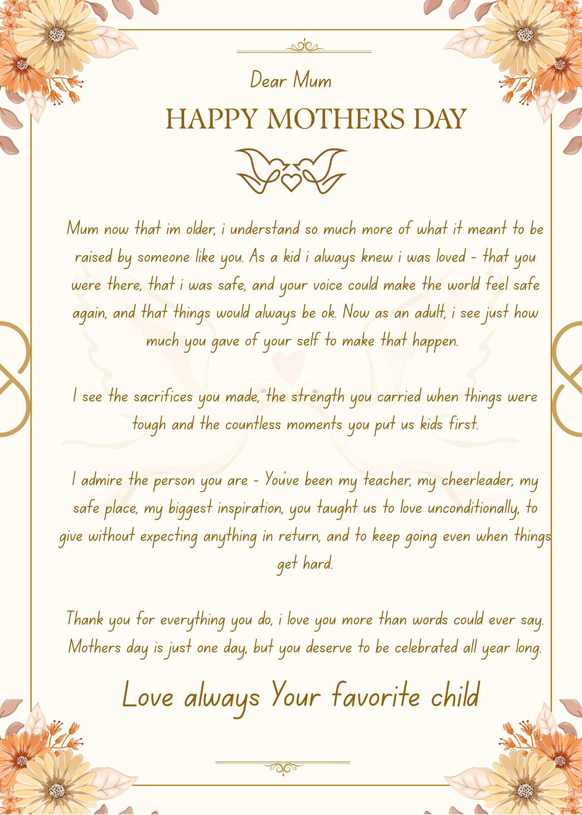 Letter to My Mother Canva Edit Personalize for Your Mum Letter From ...