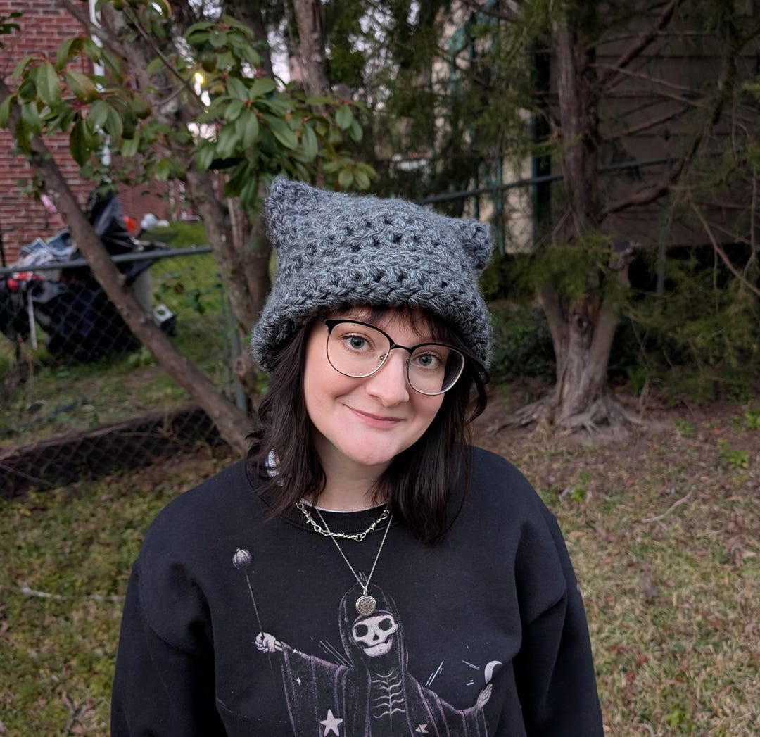 One Color Oversized Crochet Cat Ear Beanie Hat, Cute Kitty Hat - Emo ...