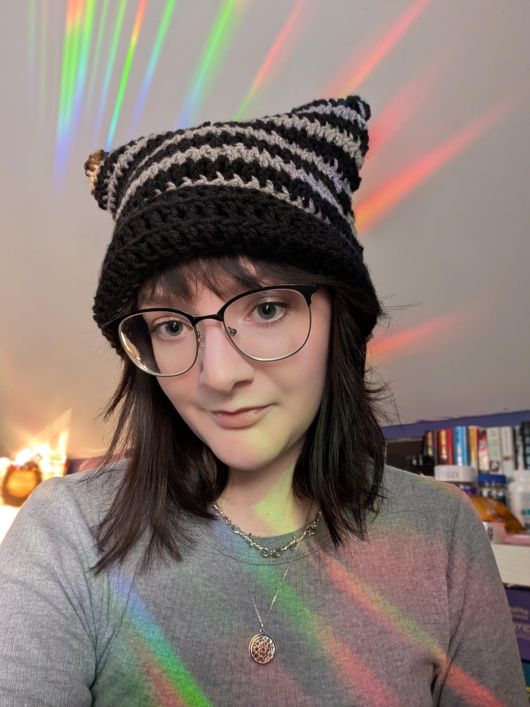 Oversized Crochet Cat Ear Beanie: Striped Emo Punk Hat Birthday Gift ...