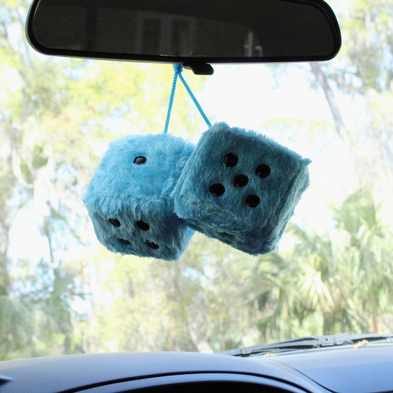 Fuzzy Car Dice Plush: Retro Rearview Mirror Decor - Etsy