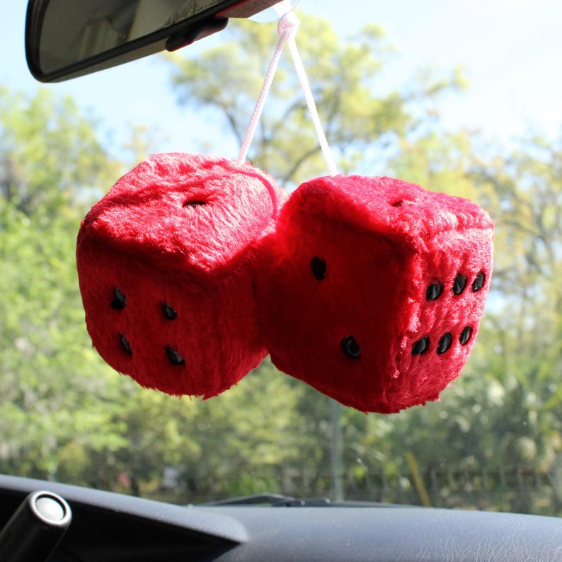 Fuzzy Car Dice Plush: Retro Rearview Mirror Decor - Etsy