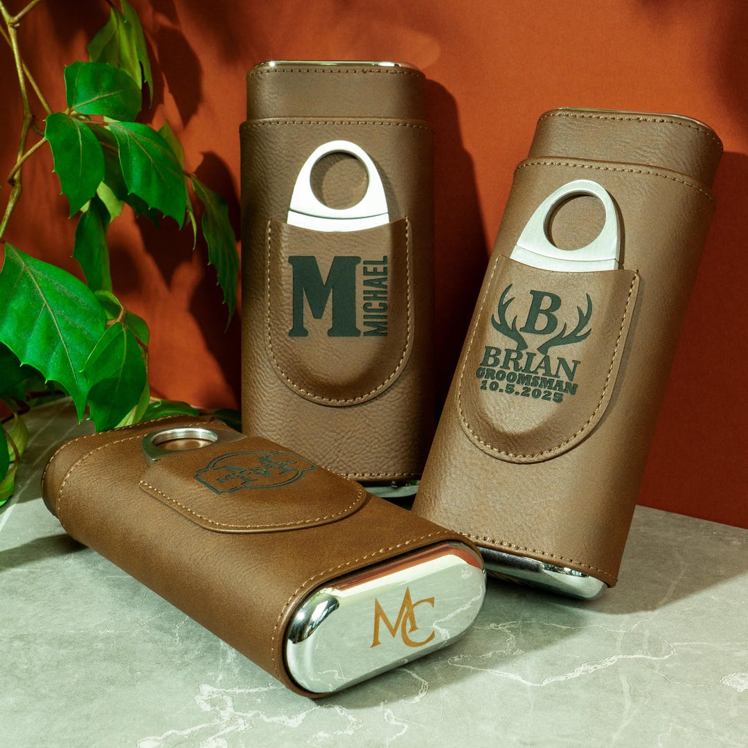 Custom Engraved Cigar Case With Cutter, Personalized Travel Cigar ...