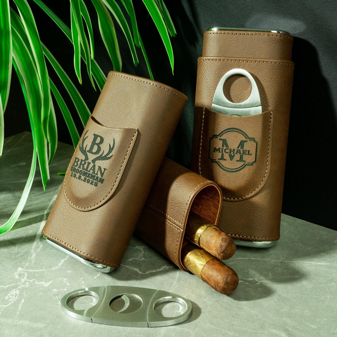 Personalized Leather Cigar Travel Case With Custom Cigar Cutter ...
