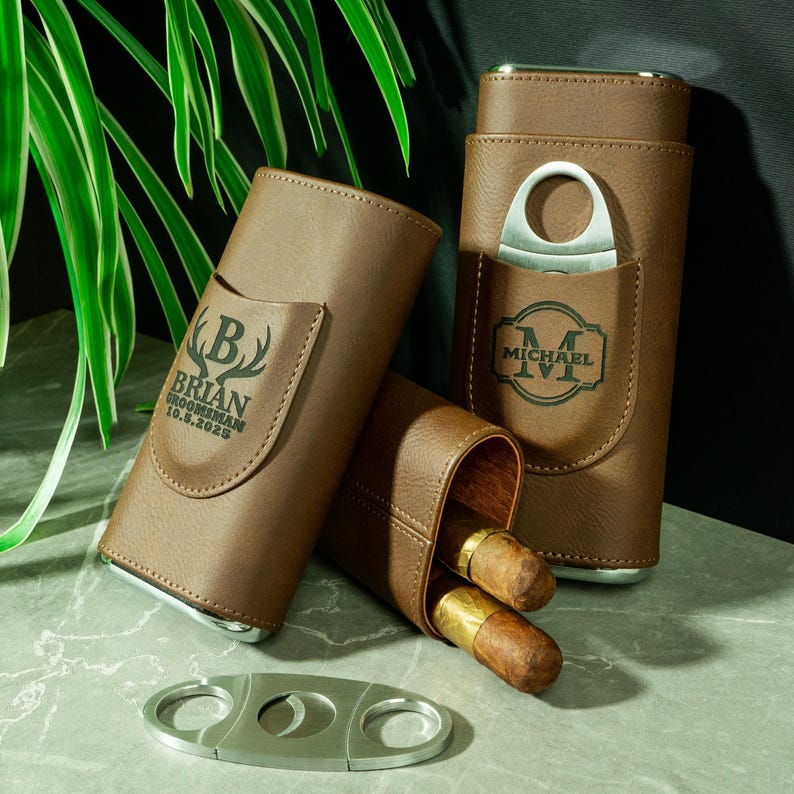 Custom Leather Cigar Holder, Engraved Cigar Travel Case, Personalized ...